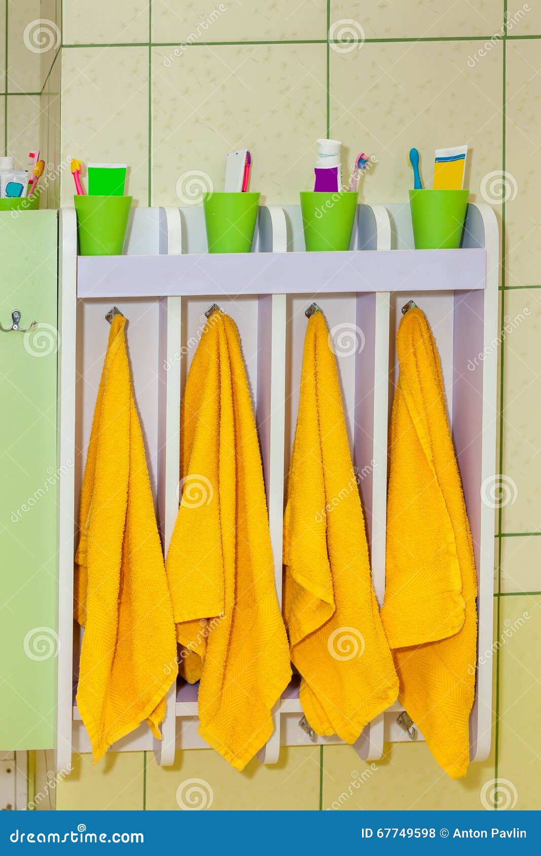 Kids Towel with Toothpaste and Toothbrush Stock Photo - Image of tooth ...