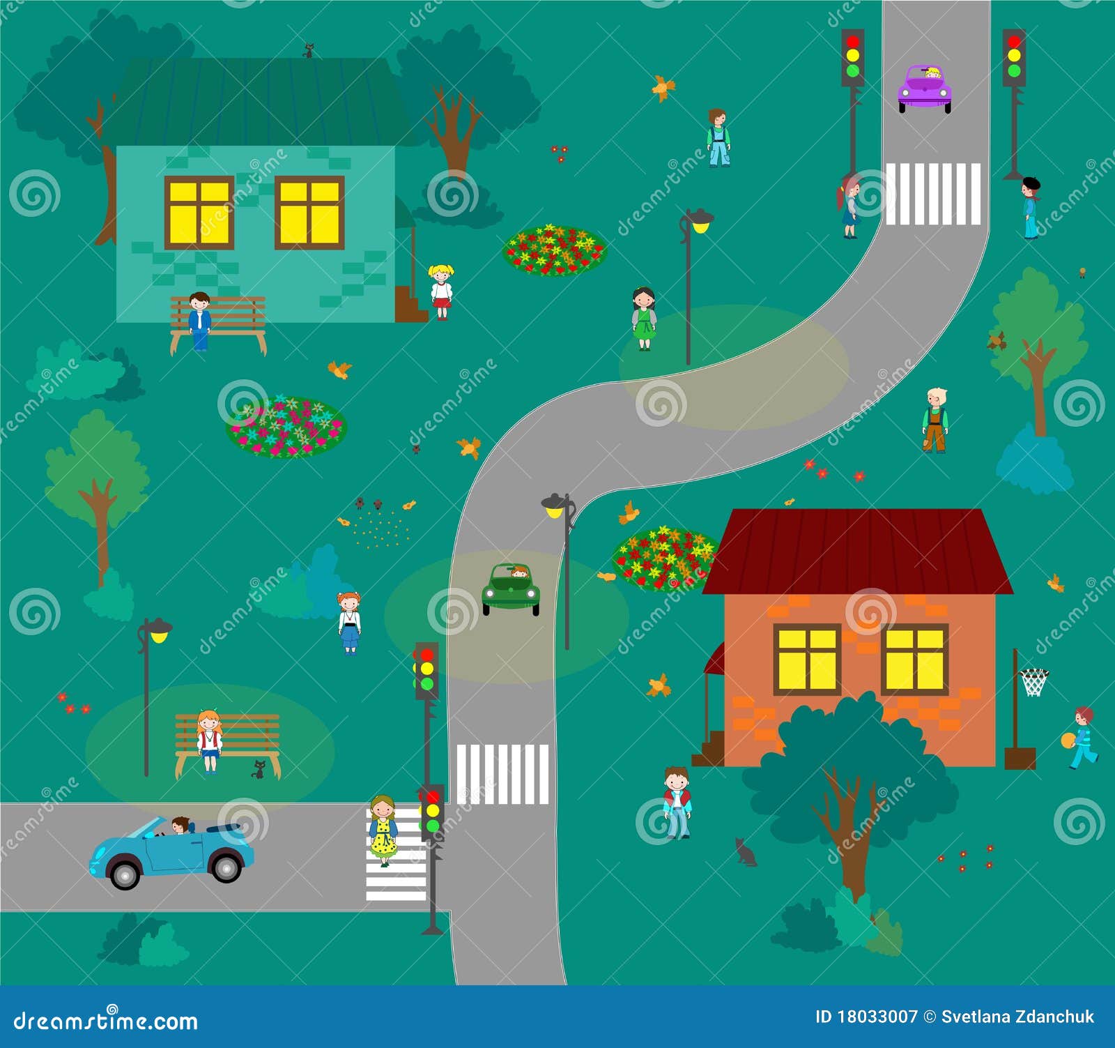 KIds town cartoon stock vector. Illustration of light - 18033007