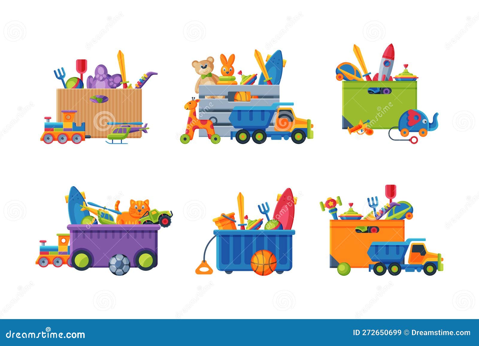 Kids Toy Box with Different Bright Plaything Vector Set Stock Vector ...