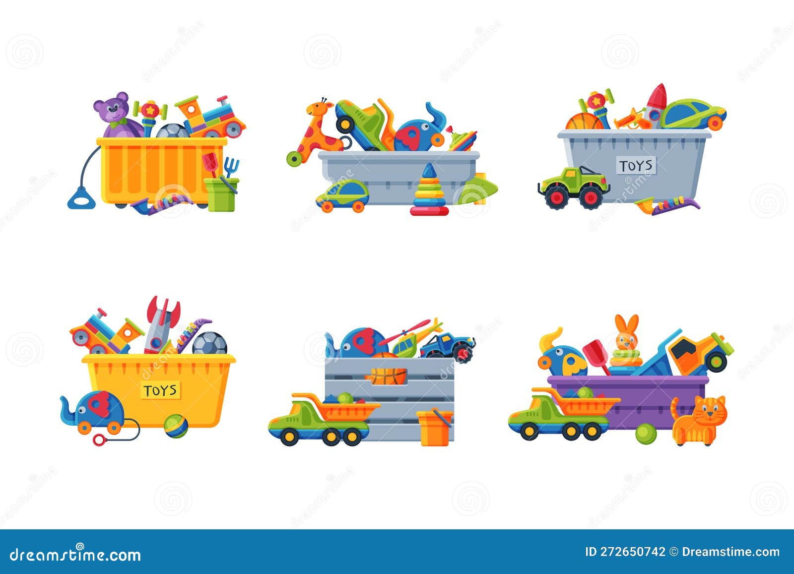 Kids Toy Box with Different Bright Plaything Vector Set Stock Vector ...