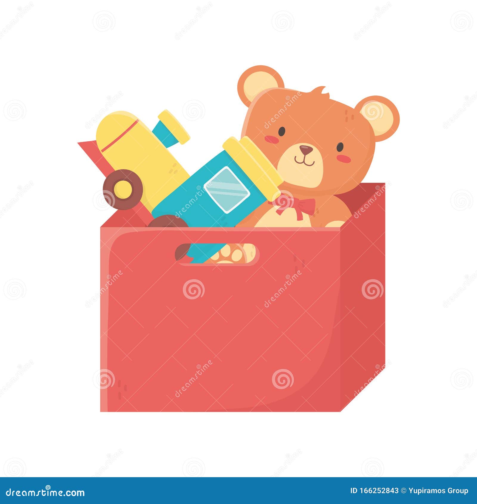 Kids Toy, Filled Red Box with Train and Teddy Bear Stock Vector ...