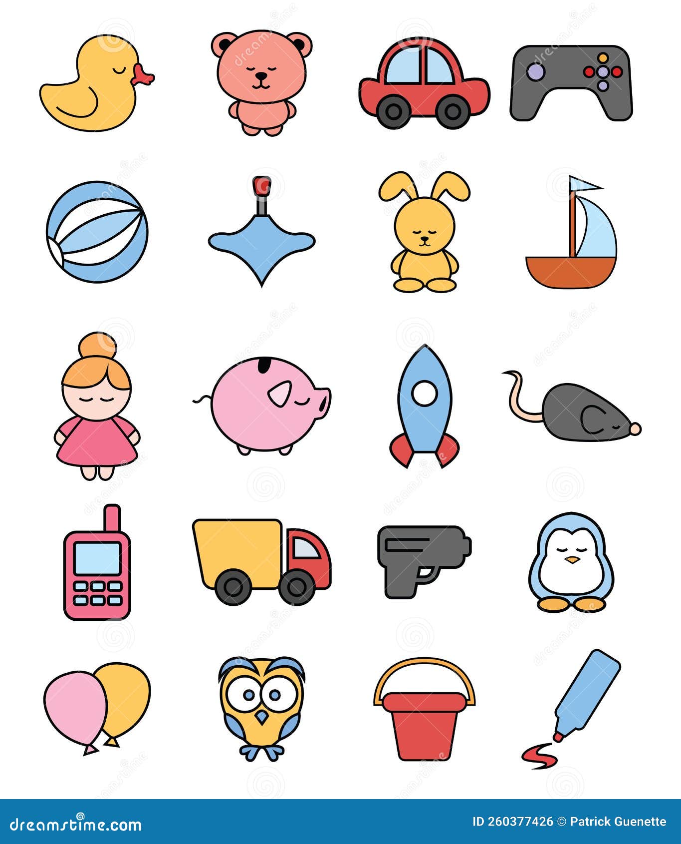 Kids toy`s set, icon stock vector. Illustration of background - 260377426
