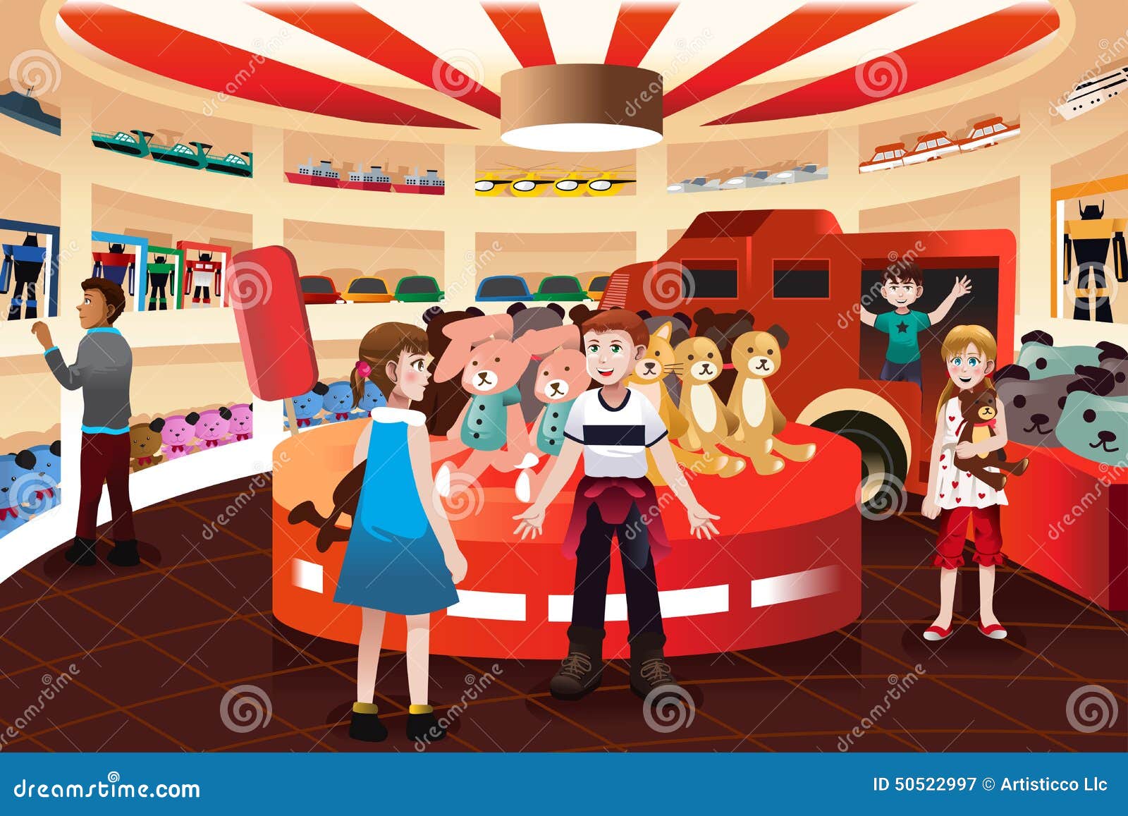 Kids in a toy store stock vector. Illustration of clipart - 50522997
