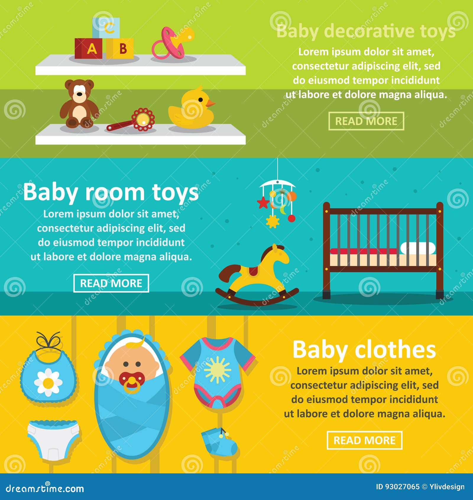 Kids Toys Banner Horizontal Set, Flat Style Stock Vector - Illustration ...