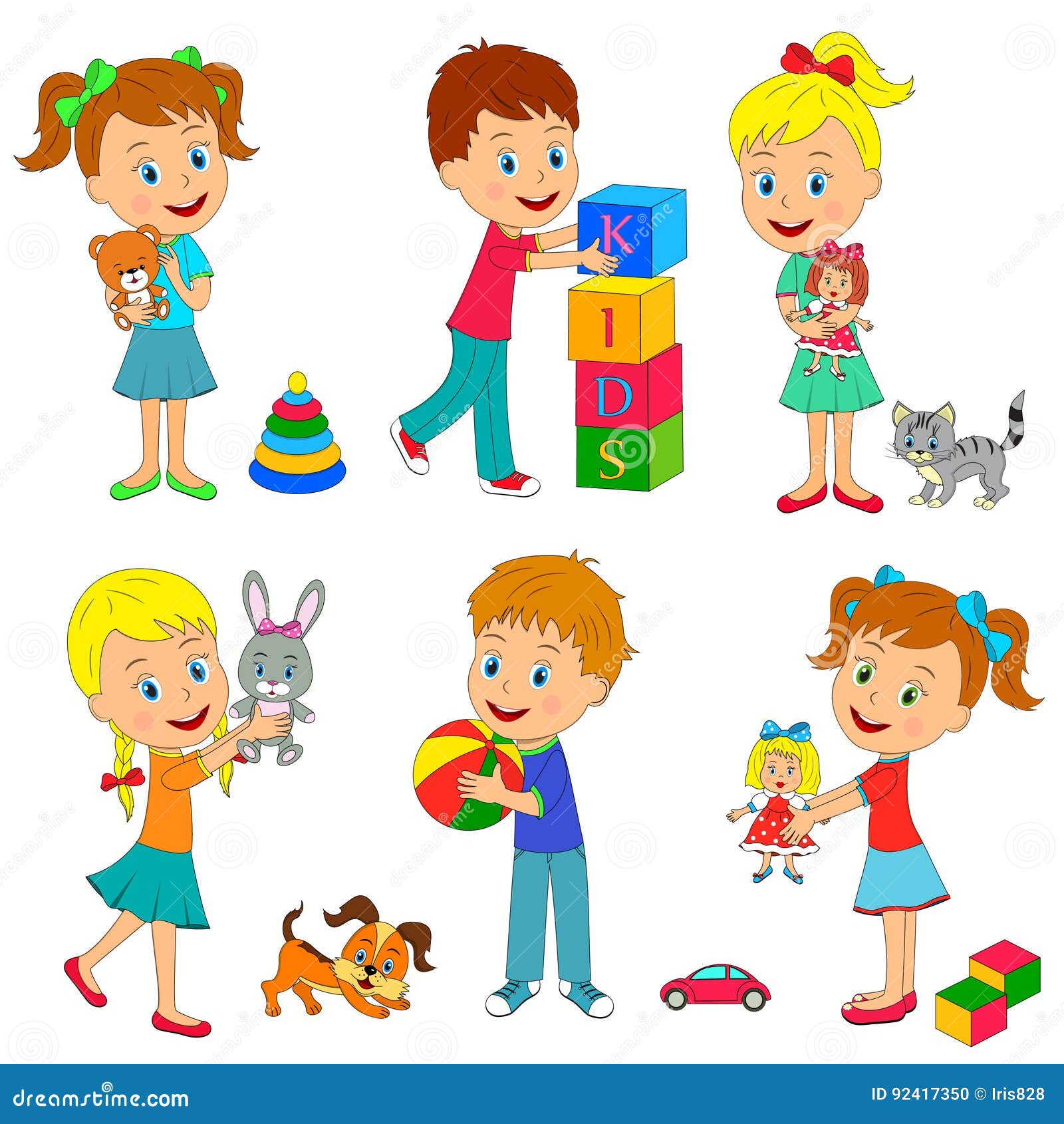 Kids with toys collection stock vector. Illustration of chapter - 92417350