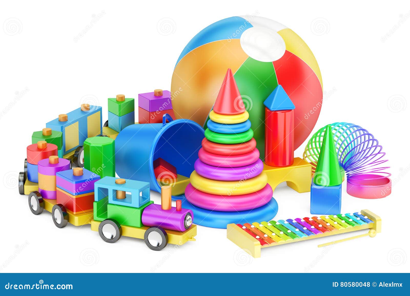 Kids Toys Concept, 3D Rendering Isolated on White Background Stock ...