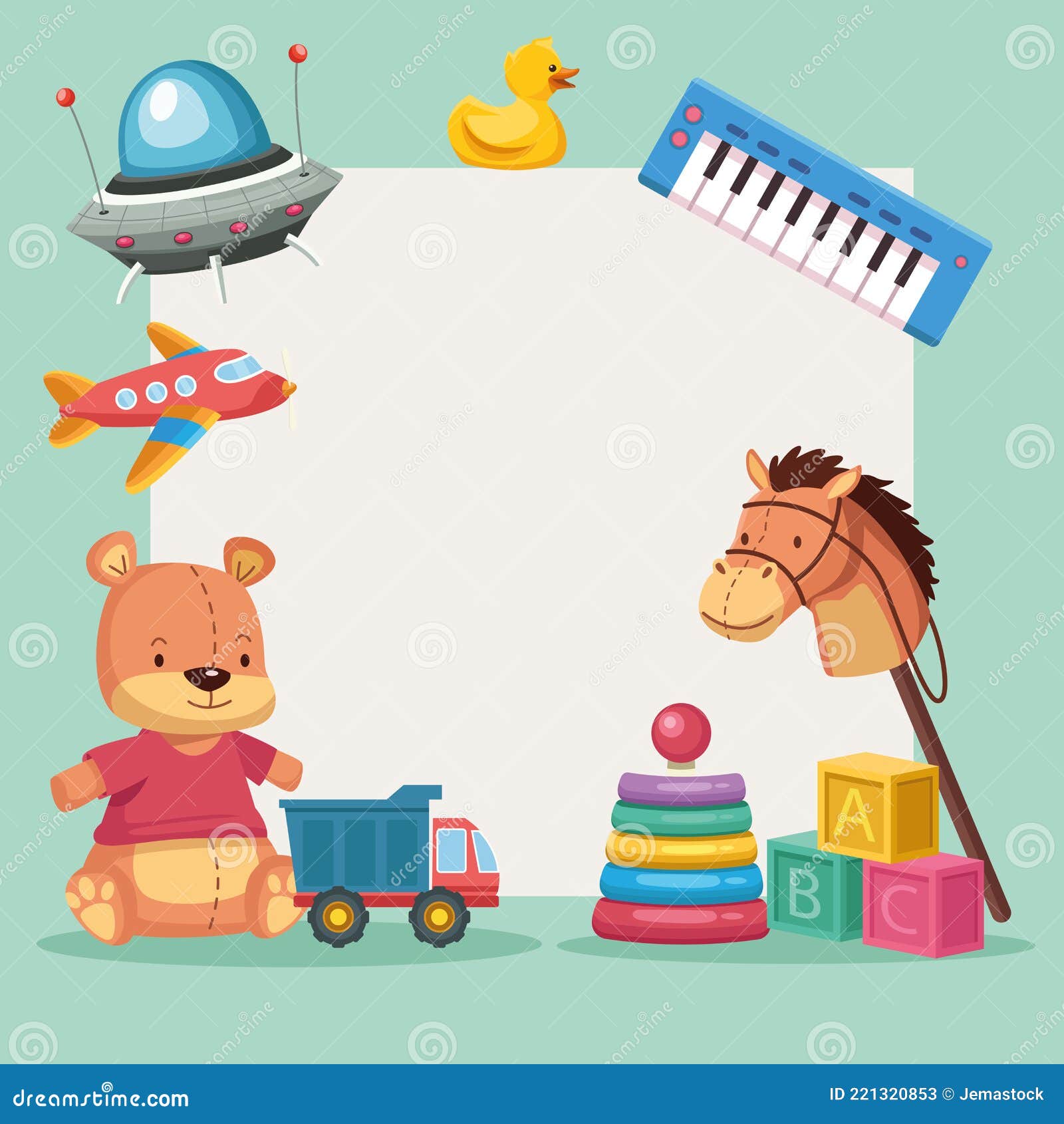 Kids toys frame stock vector. Illustration of piano - 221320853