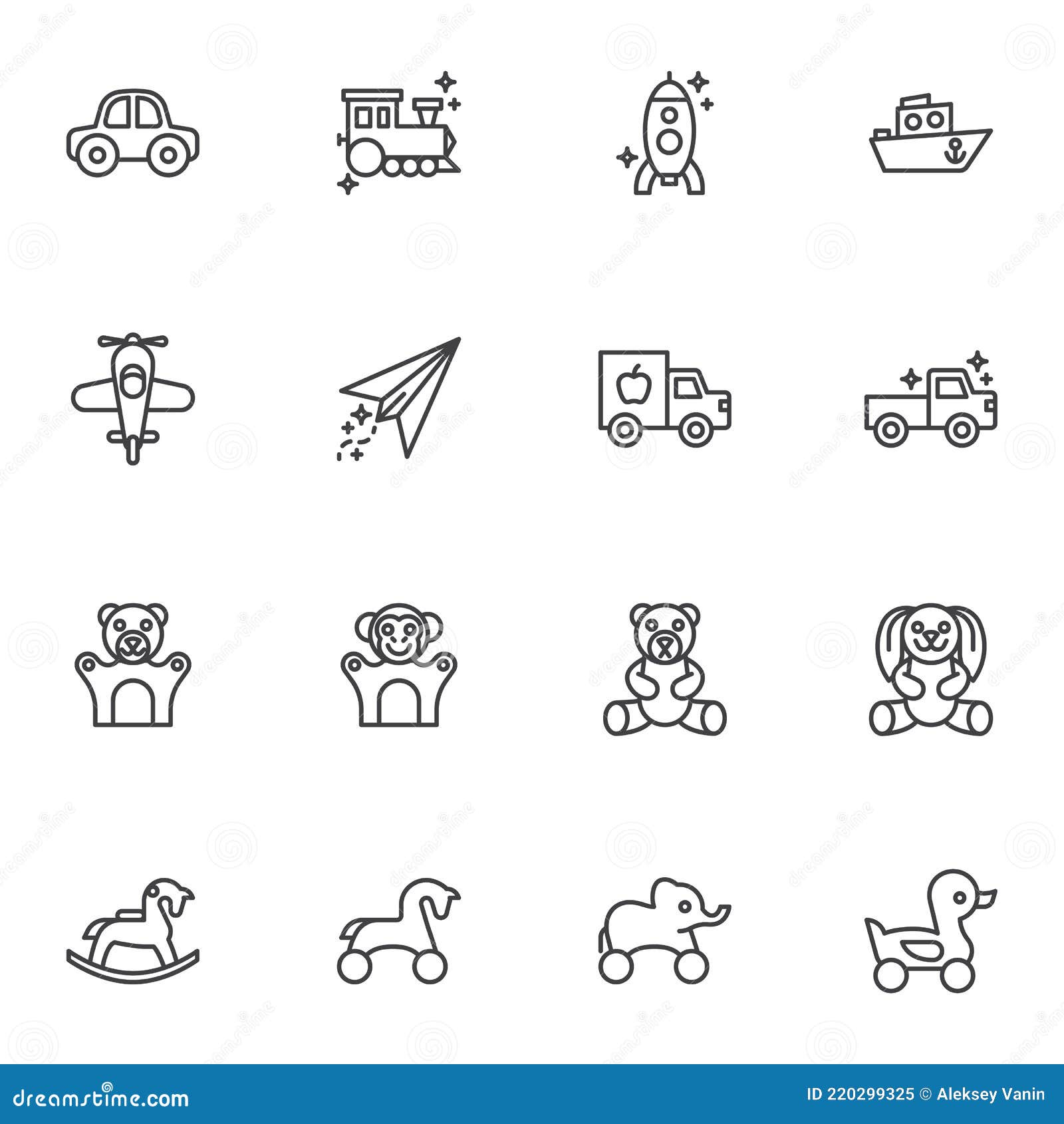 Kids toys line icons set stock vector. Illustration of simple - 220299325 Kids toys line icons set stock vector. Illustration of simple - 220299325