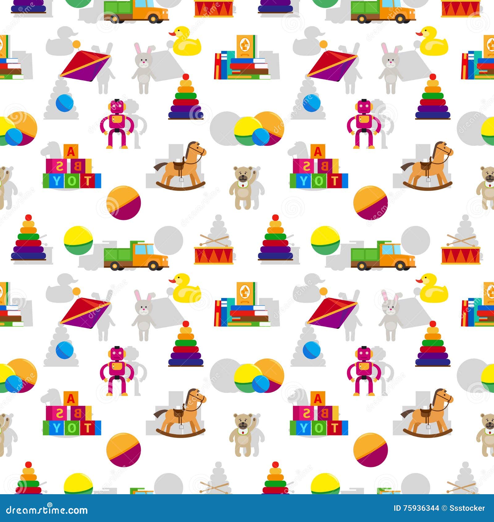Kids toys seamless pattern stock vector. Illustration of retro - 75936344