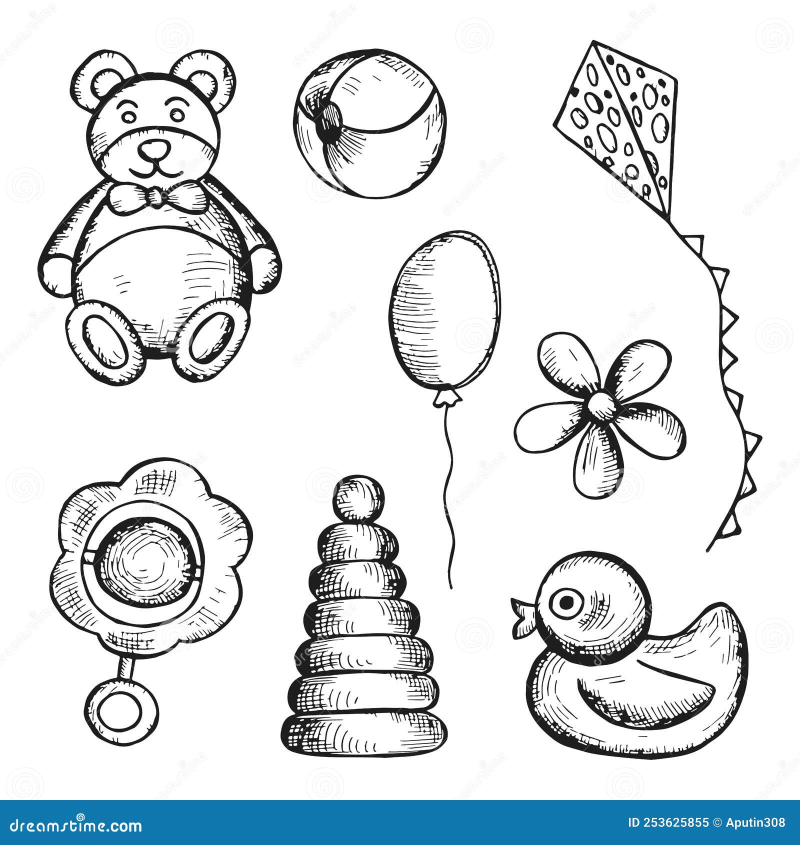 Kids Toys Set Objects Set Vector Sketches Stock Vector - Illustration ...