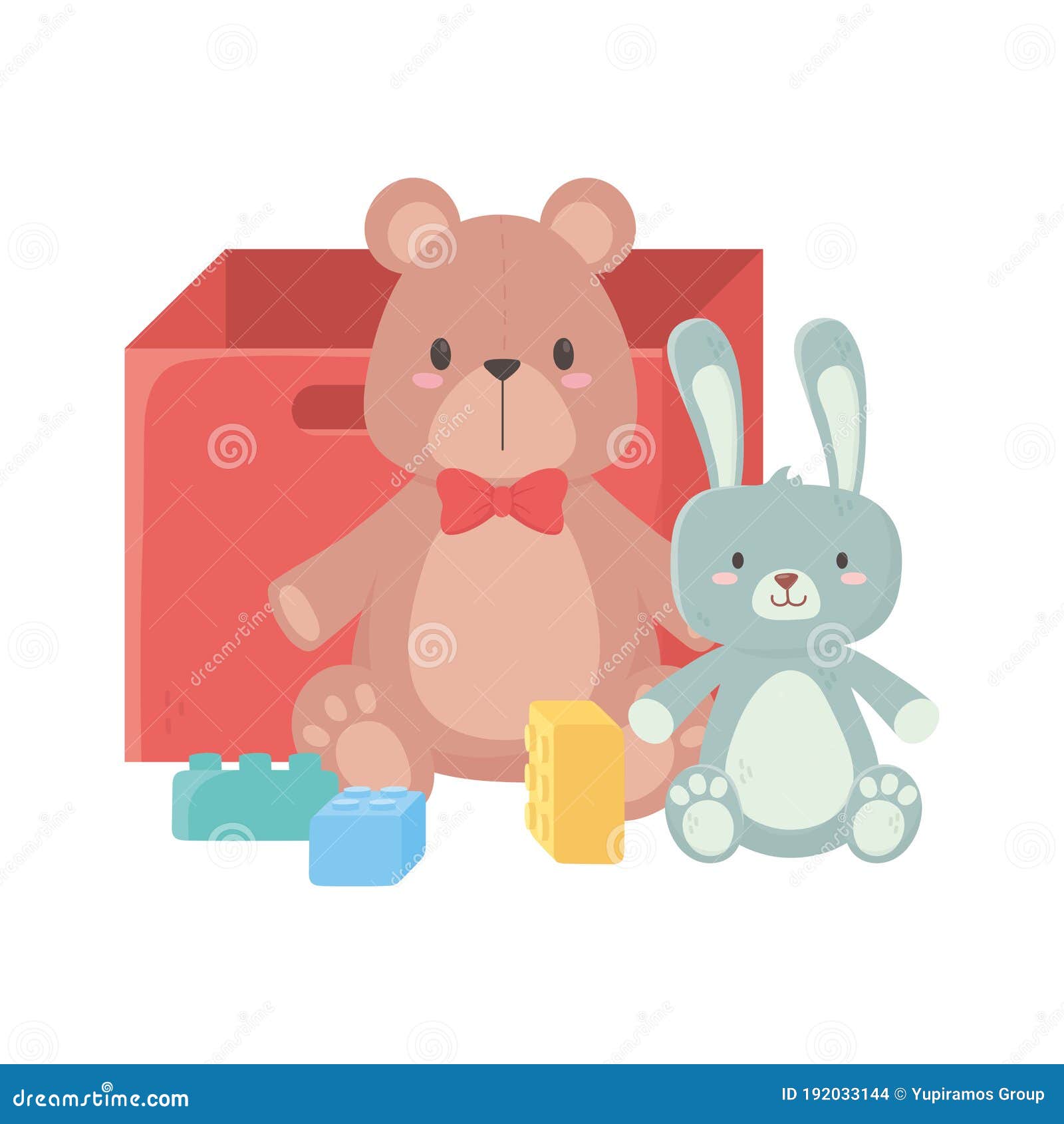 Kids Toys Teddy Bear Rabbit Blocks and Box Object Amusing Cartoon Stock ...