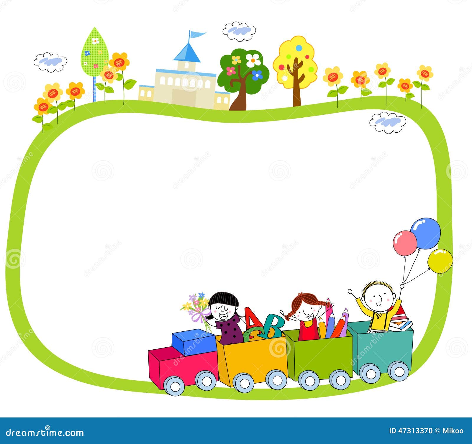 Kids on a Train and Frame stock vector. Illustration of holiday - 47313370