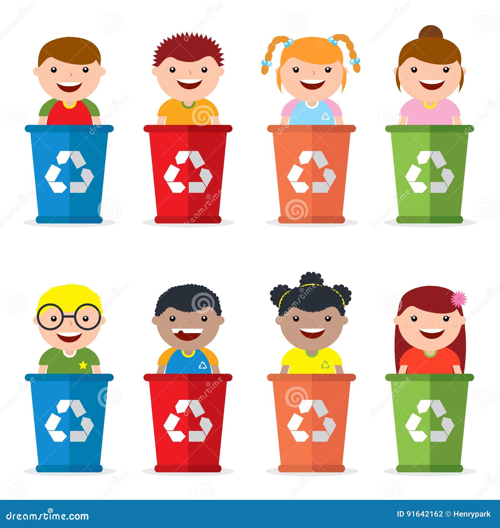 Kids and trash can stock vector. Illustration of cans - 91642162