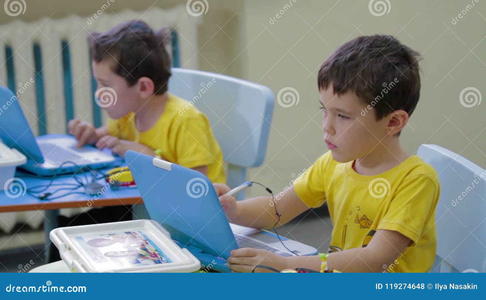 Kids Typing on Laptop at Kindergarten Stock Footage - Video of ...