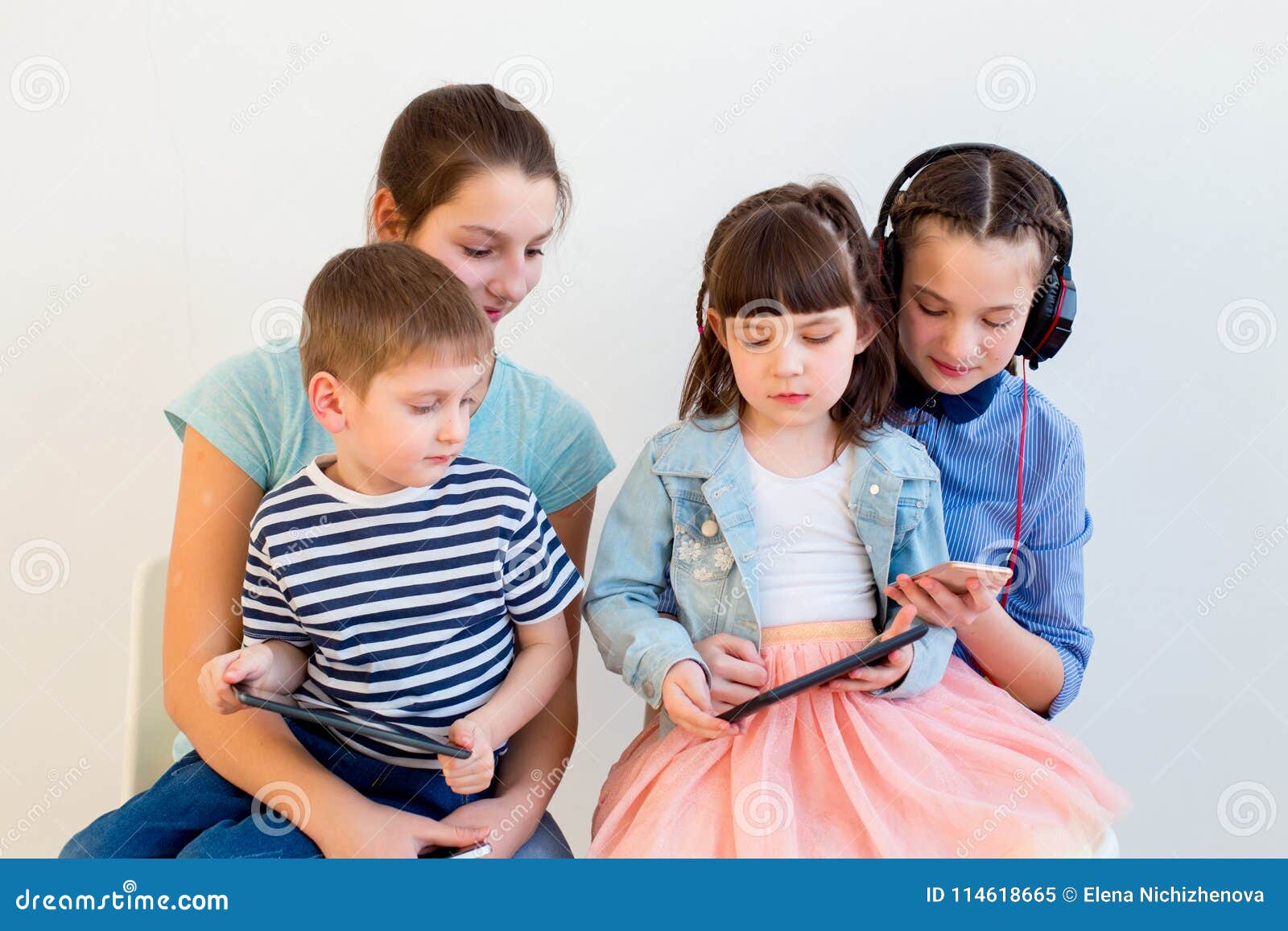 Kids Using Different Gadgets Stock Image - Image of cute, girl: 114618665