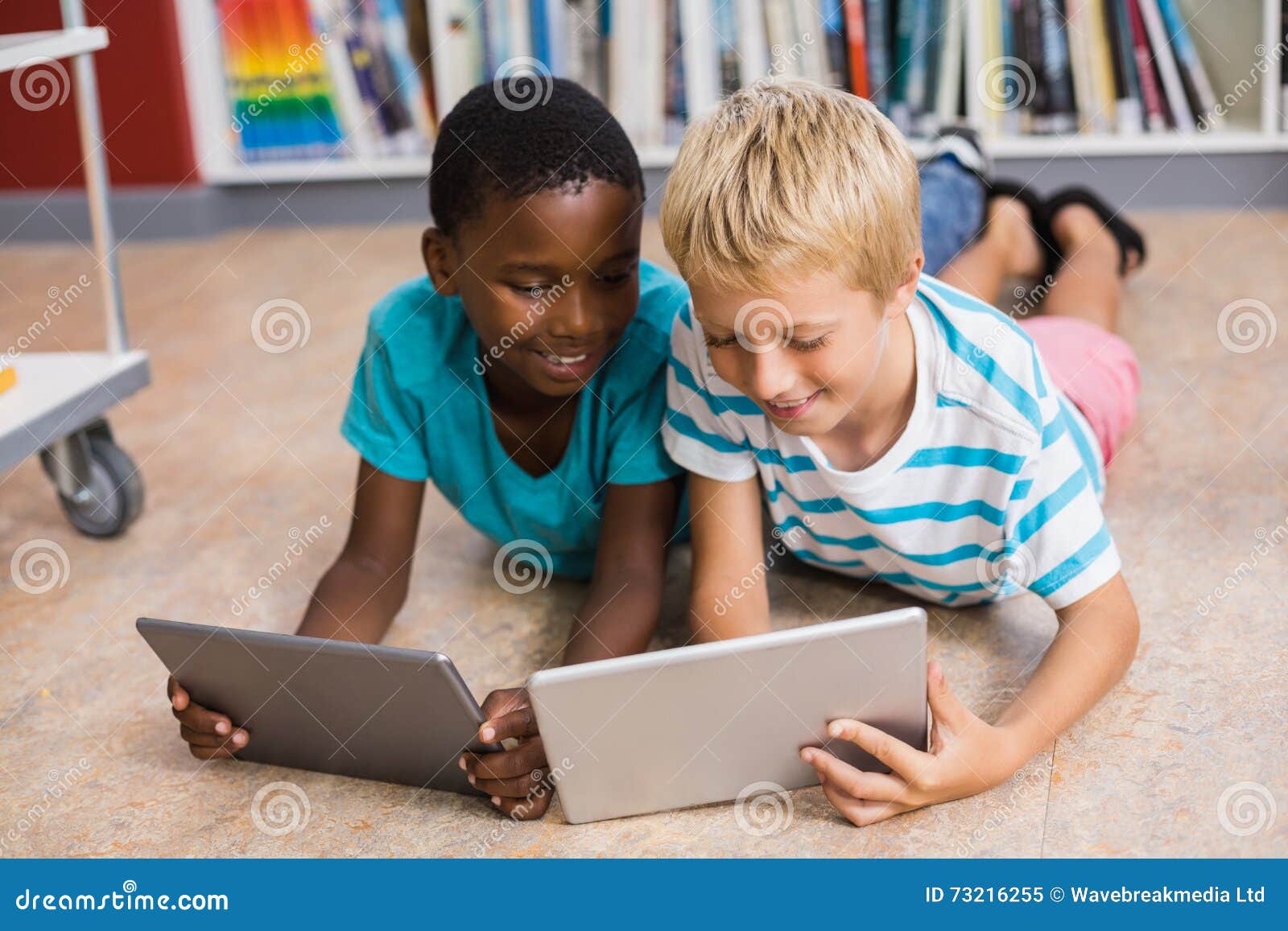Kids Using Digital Tablet in Library Stock Image - Image of knowledge ...