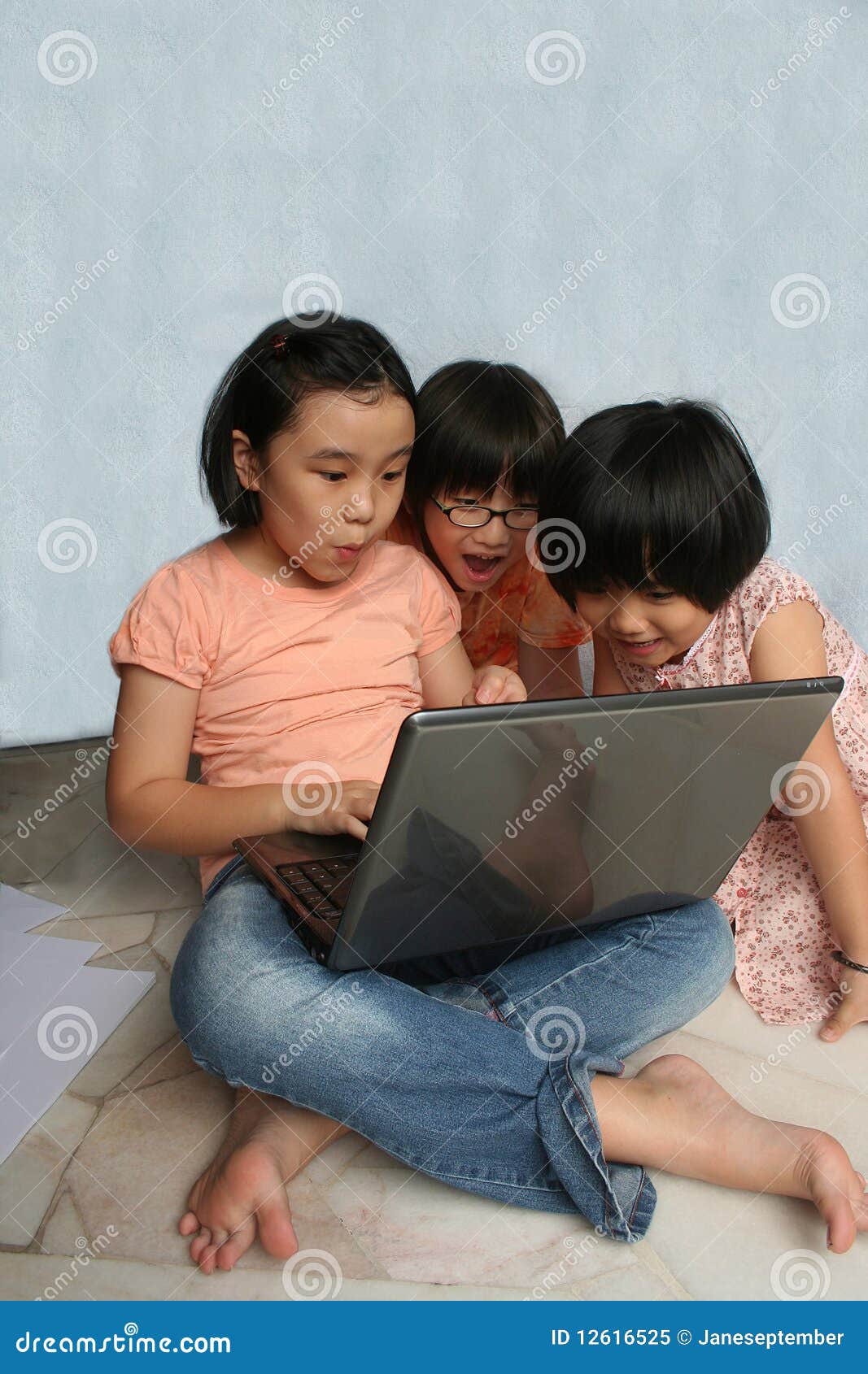 Kids using laptop stock image. Image of chinese, girls - 12616525