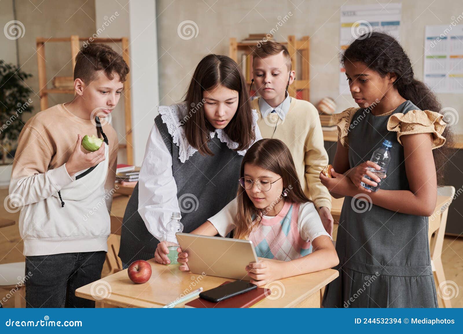 Kids Using Laptop at Break in School Stock Photo - Image of girl, girls ...
