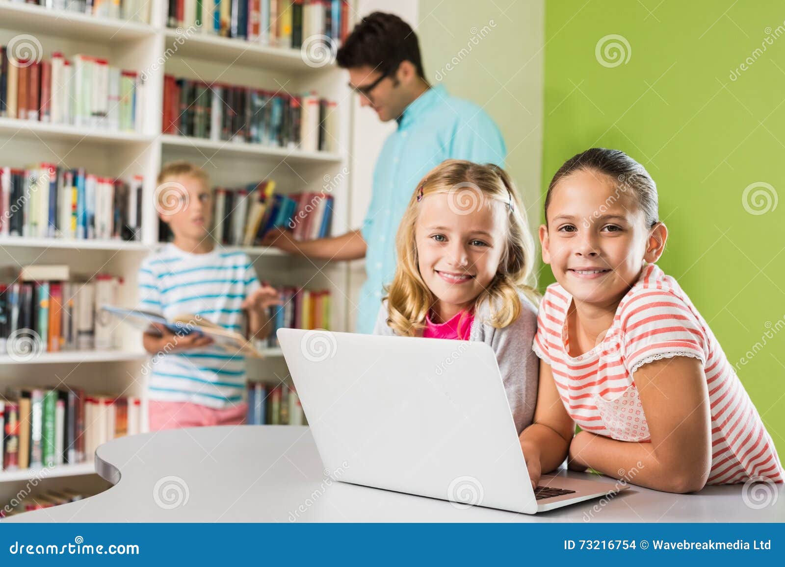 Kids Using Laptop in Library Stock Photo - Image of academic, clothing ...