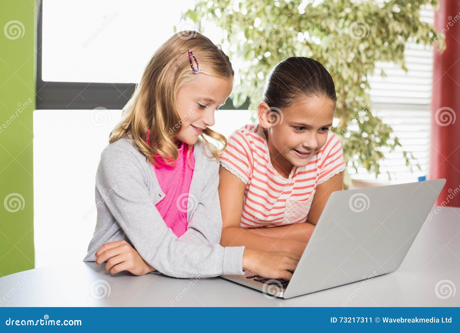 Kids Using Laptop in Library Stock Image - Image of electronic, happy ...