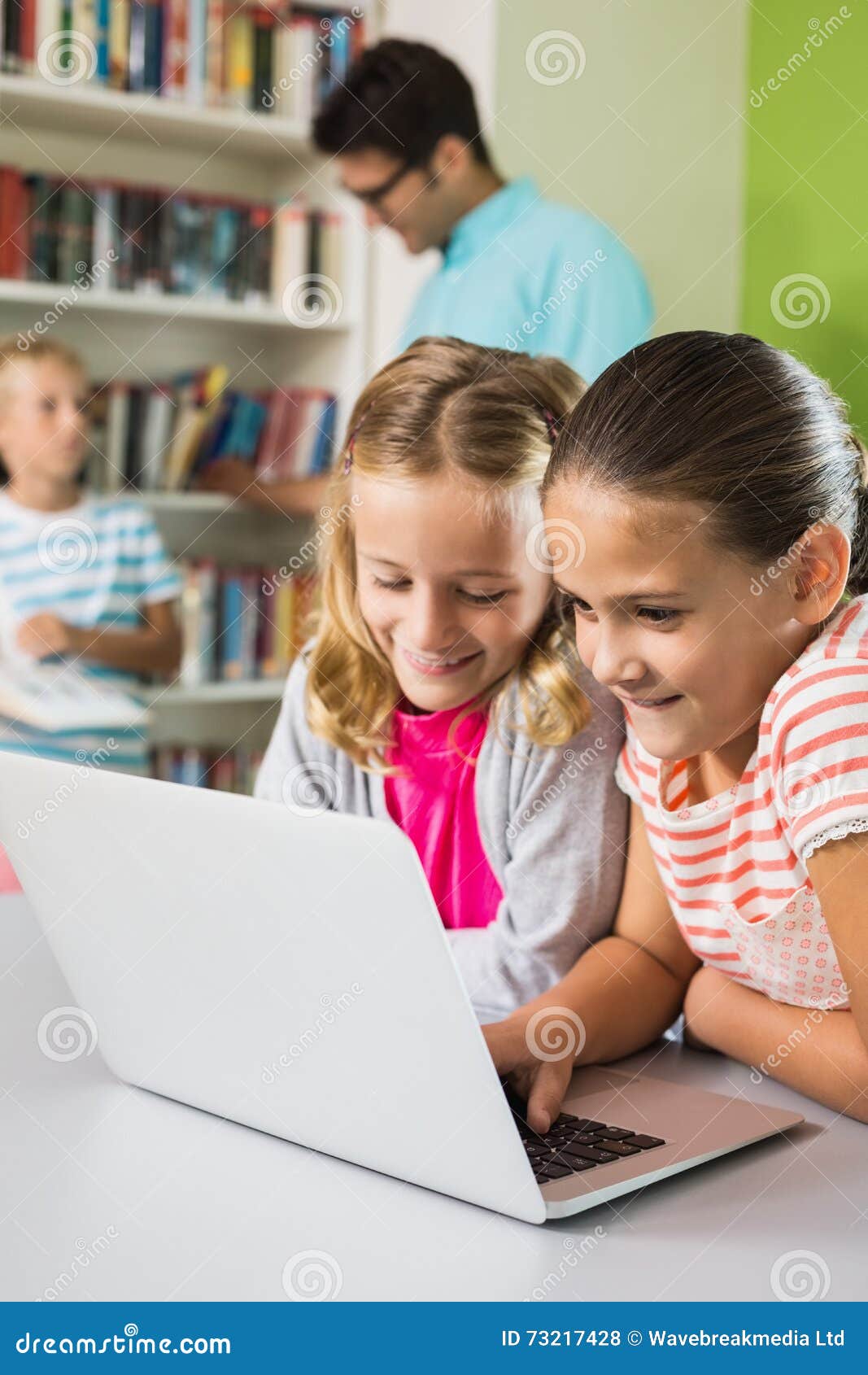 Kids Using Laptop in Library Stock Photo - Image of academic ...