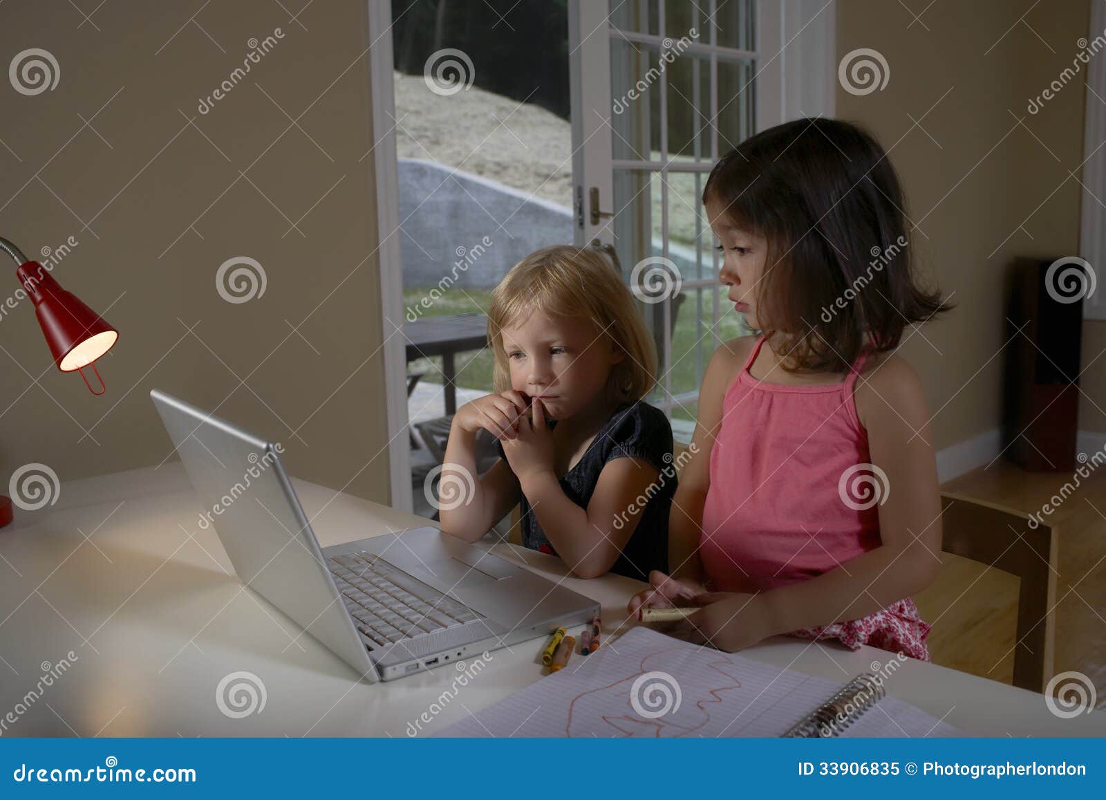 Kids Using Laptop in Study Room Stock Image - Image of casual ...