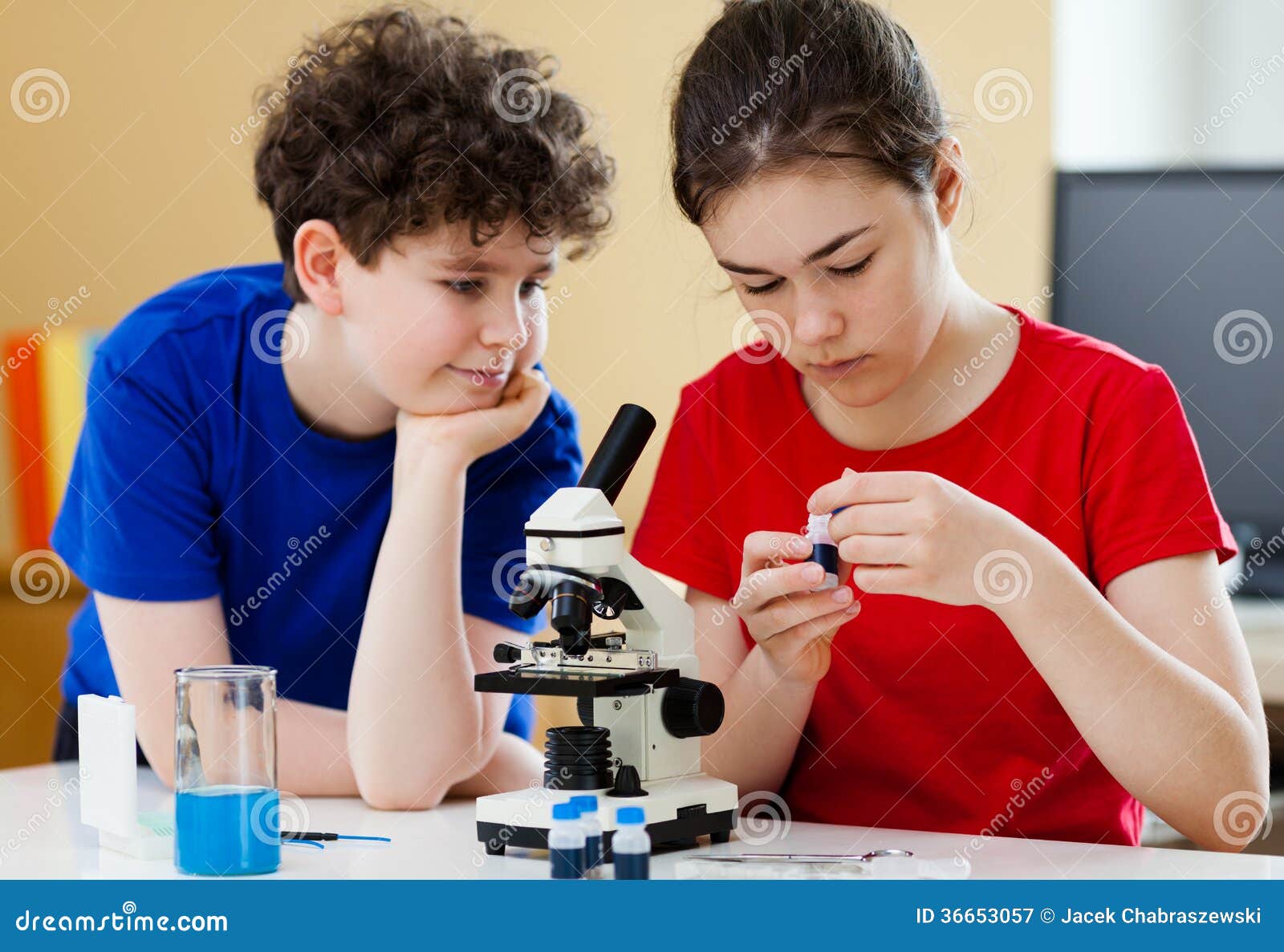 Kids using microscope stock image. Image of horizontal - 36653057