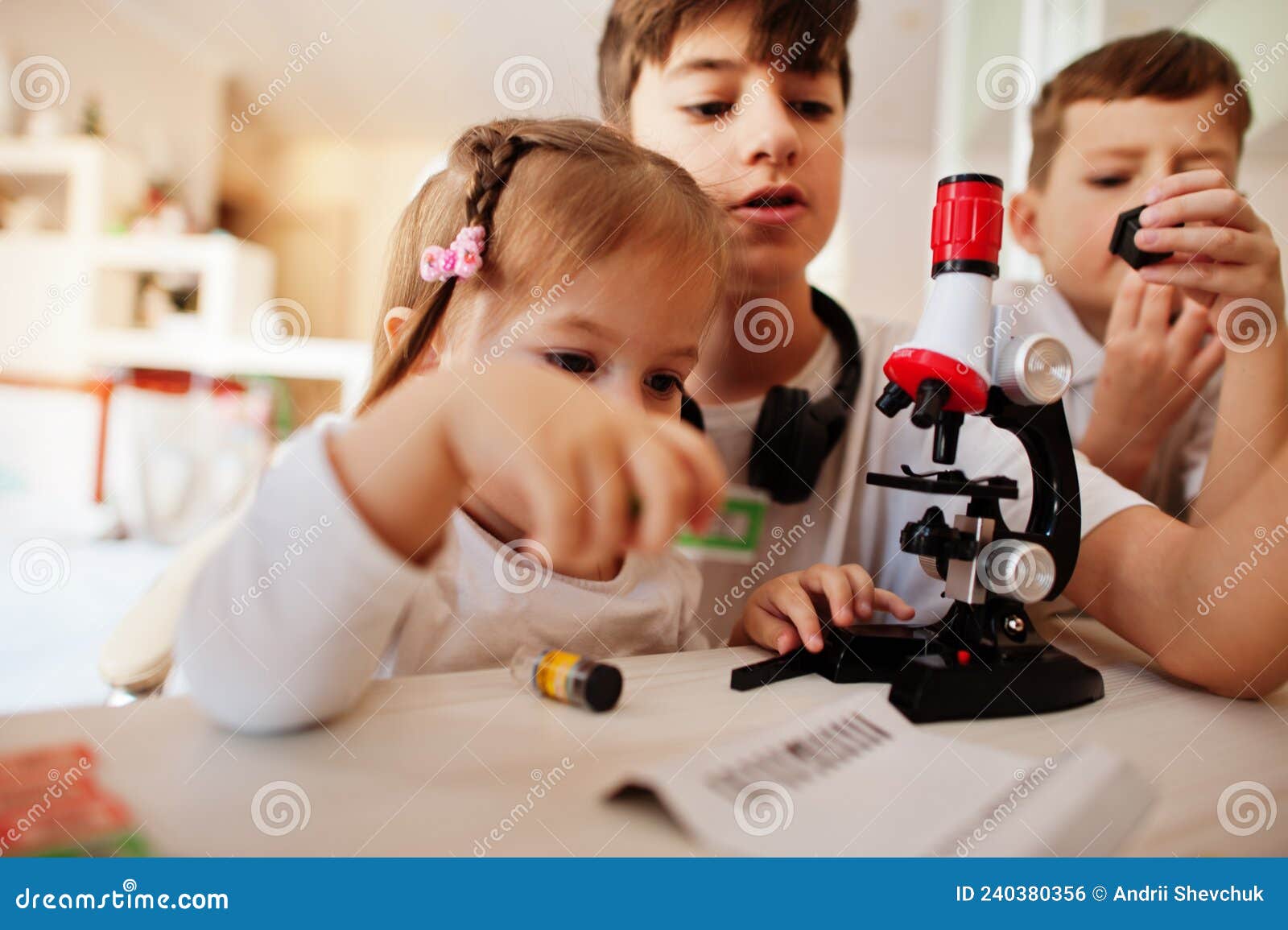 Kids Using Microscope Learning Science Class at Home Stock Photo ...