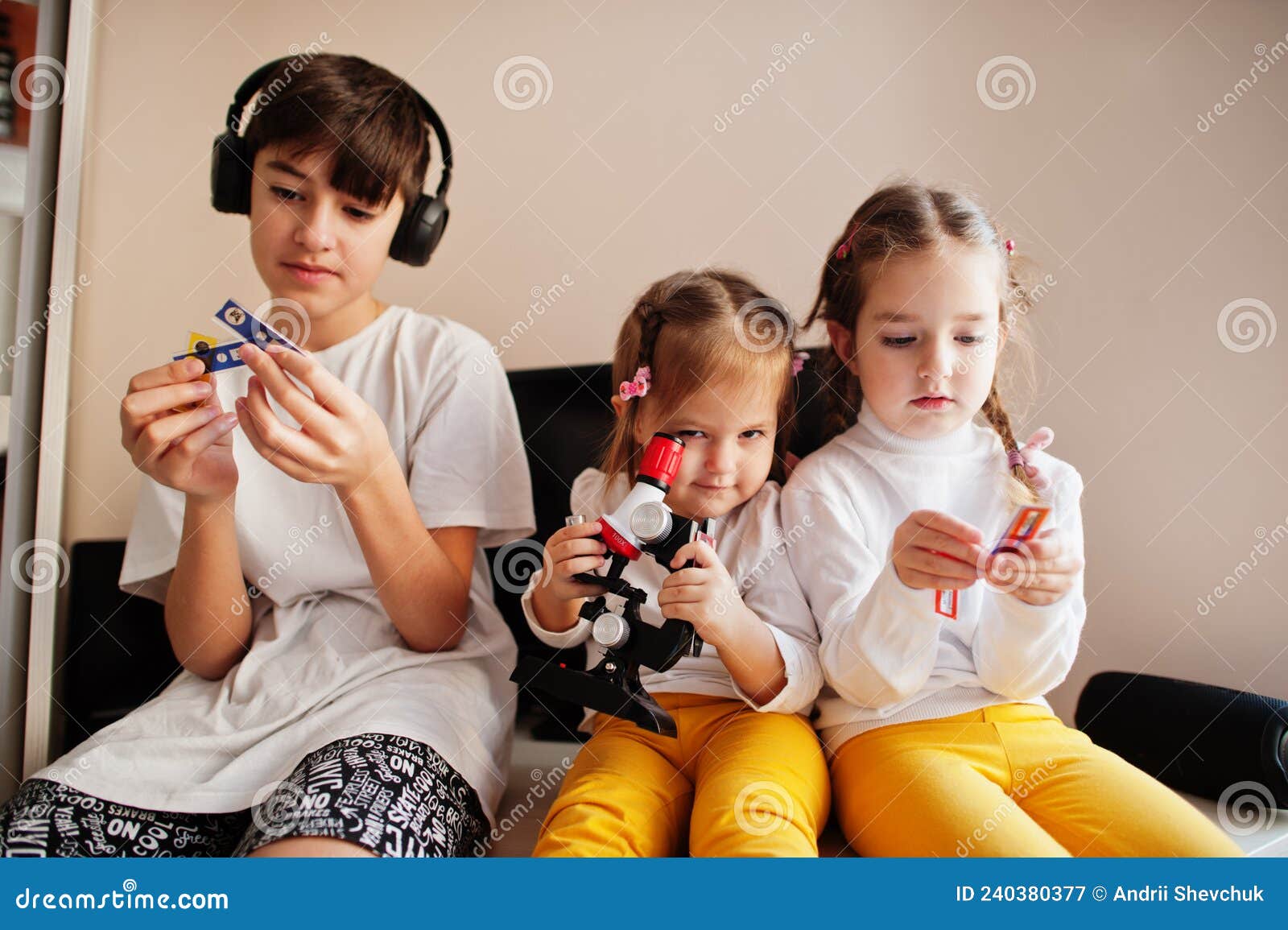 Kids Using Microscope Learning Science Class at Home Stock Image ...
