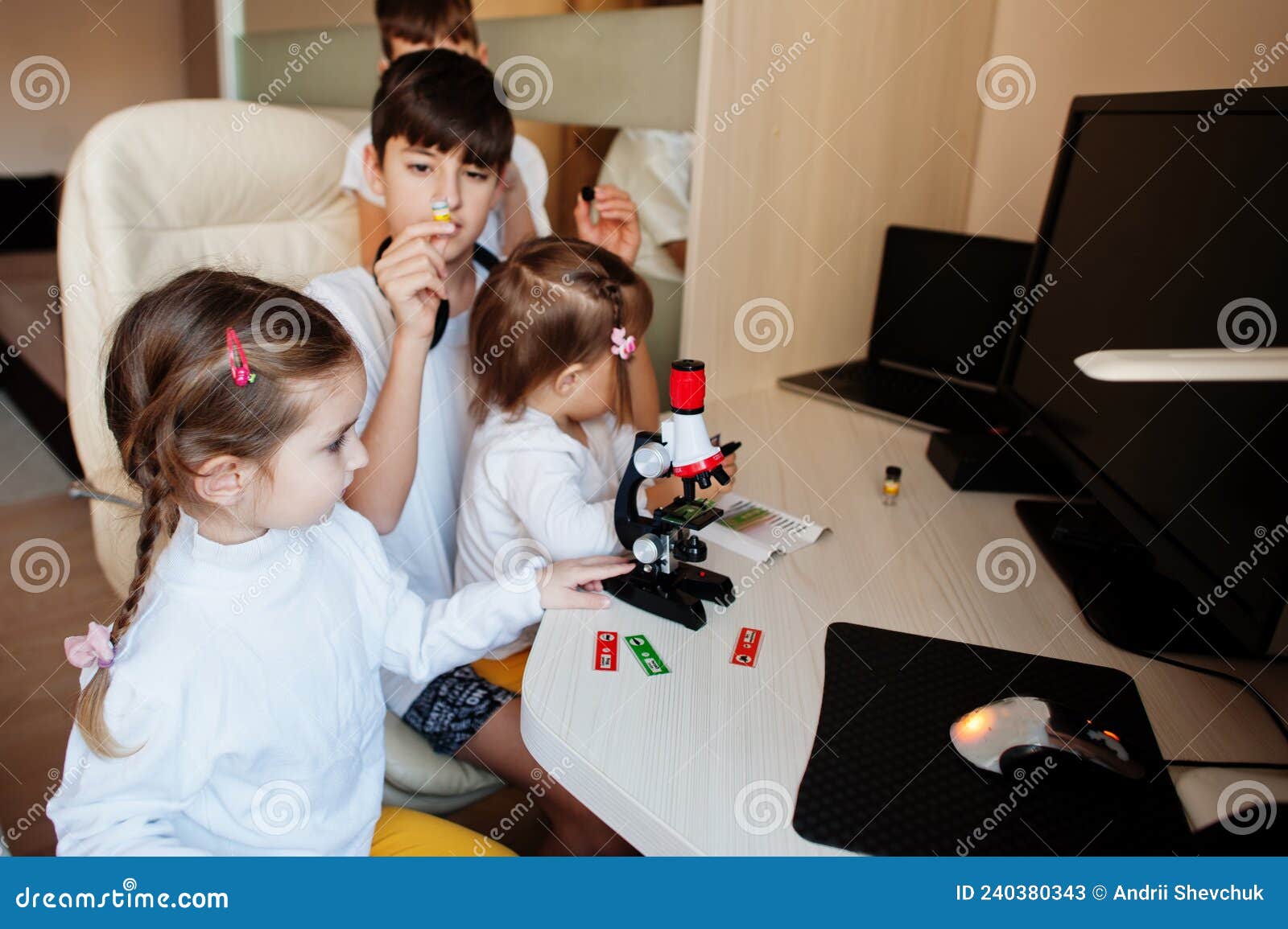 Kids Using Microscope Learning Science Class at Home Stock Image ...