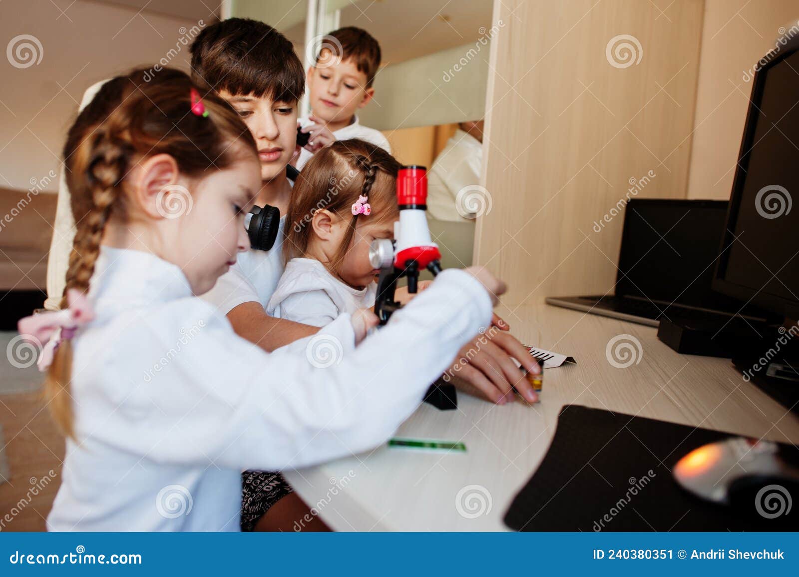 Kids Using Microscope Learning Science Class at Home Stock Image ...