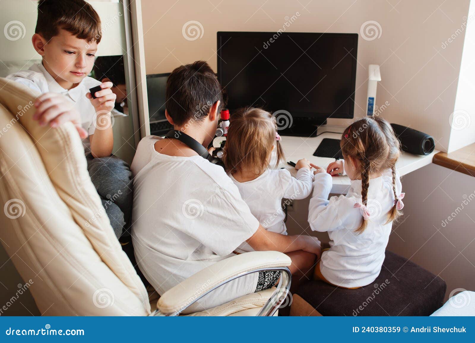 Kids Using Microscope Learning Science Class at Home Stock Image ...