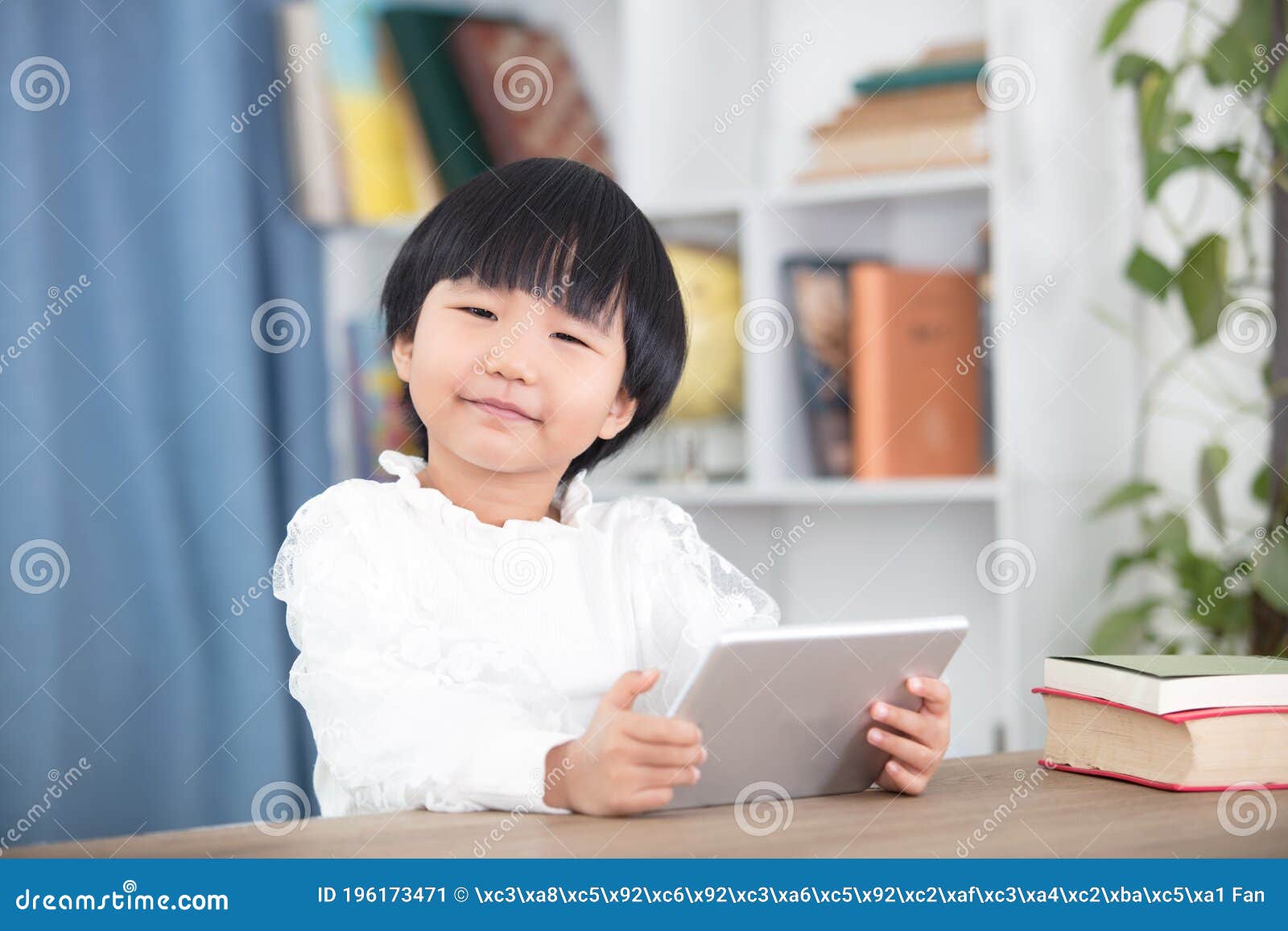Kids Using Tablet for Online Lessons at Home Stock Image - Image of ...