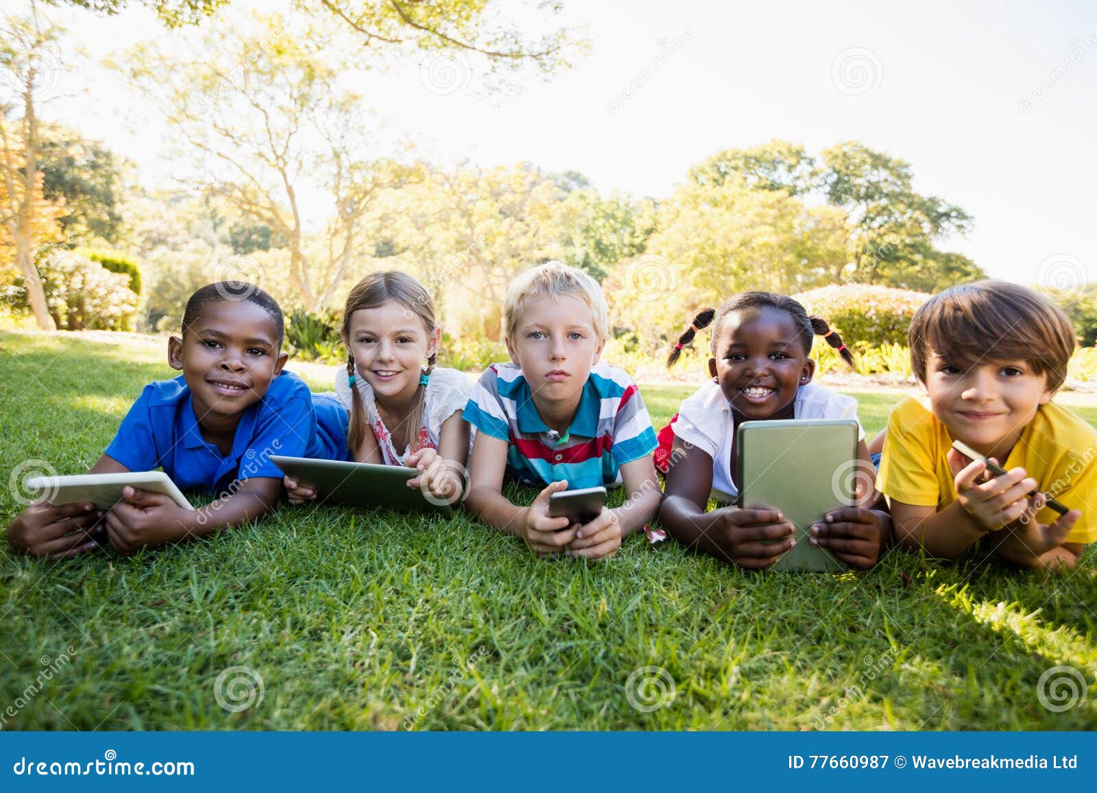 Kids Using Technology during a Sunny Day Stock Image - Image of camera ...