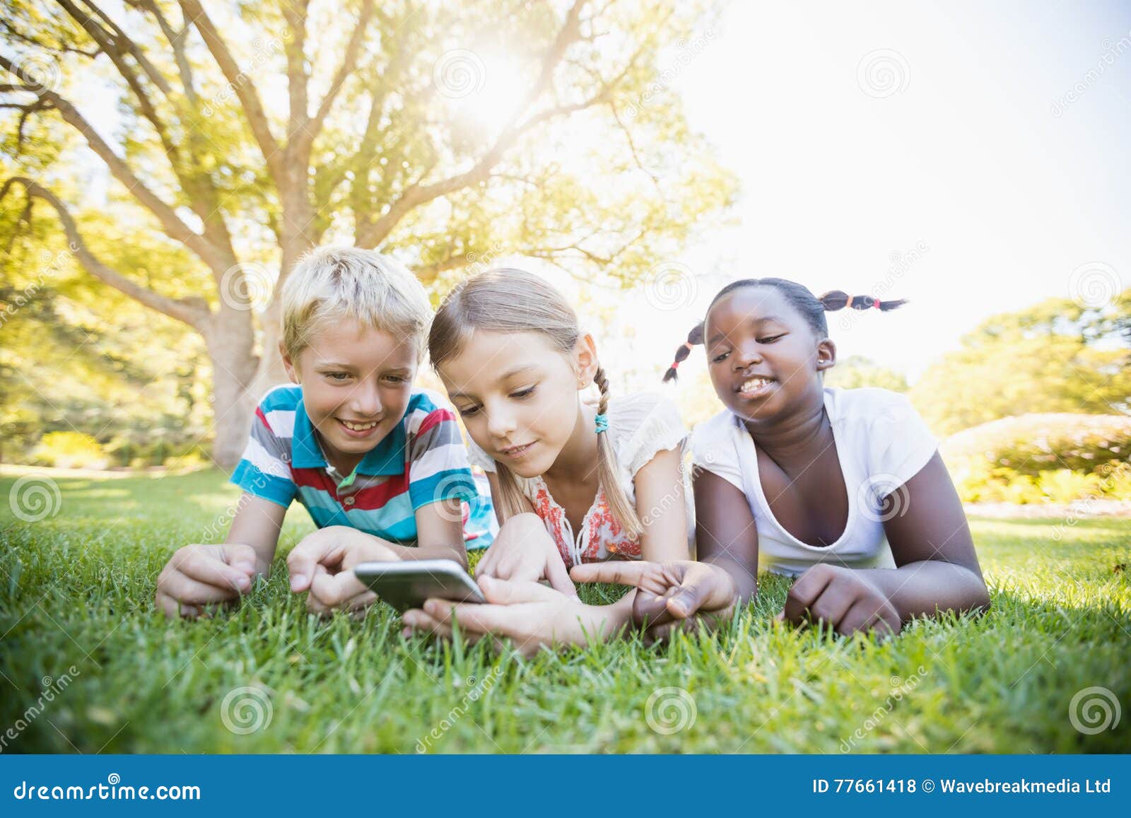 Kids Using Technology during a Sunny Day Stock Photo - Image of girl ...