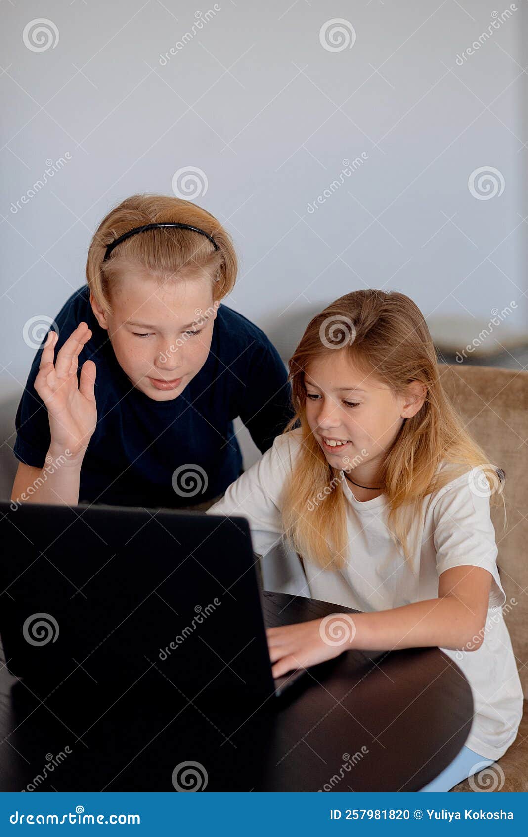 Kids Using Technology. Teens Video Calling on Pc Laptop. Happy Students ...