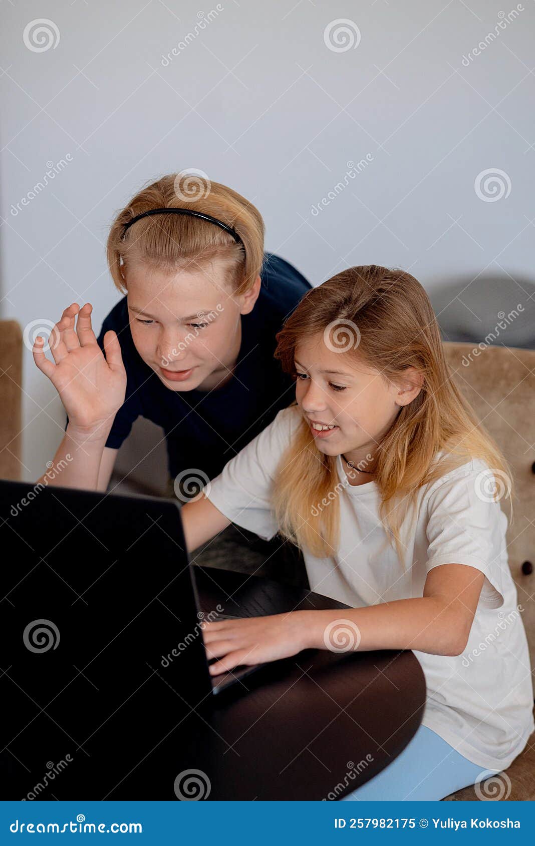 Kids Using Technology. Teens Video Calling on Pc Laptop. Happy Students ...