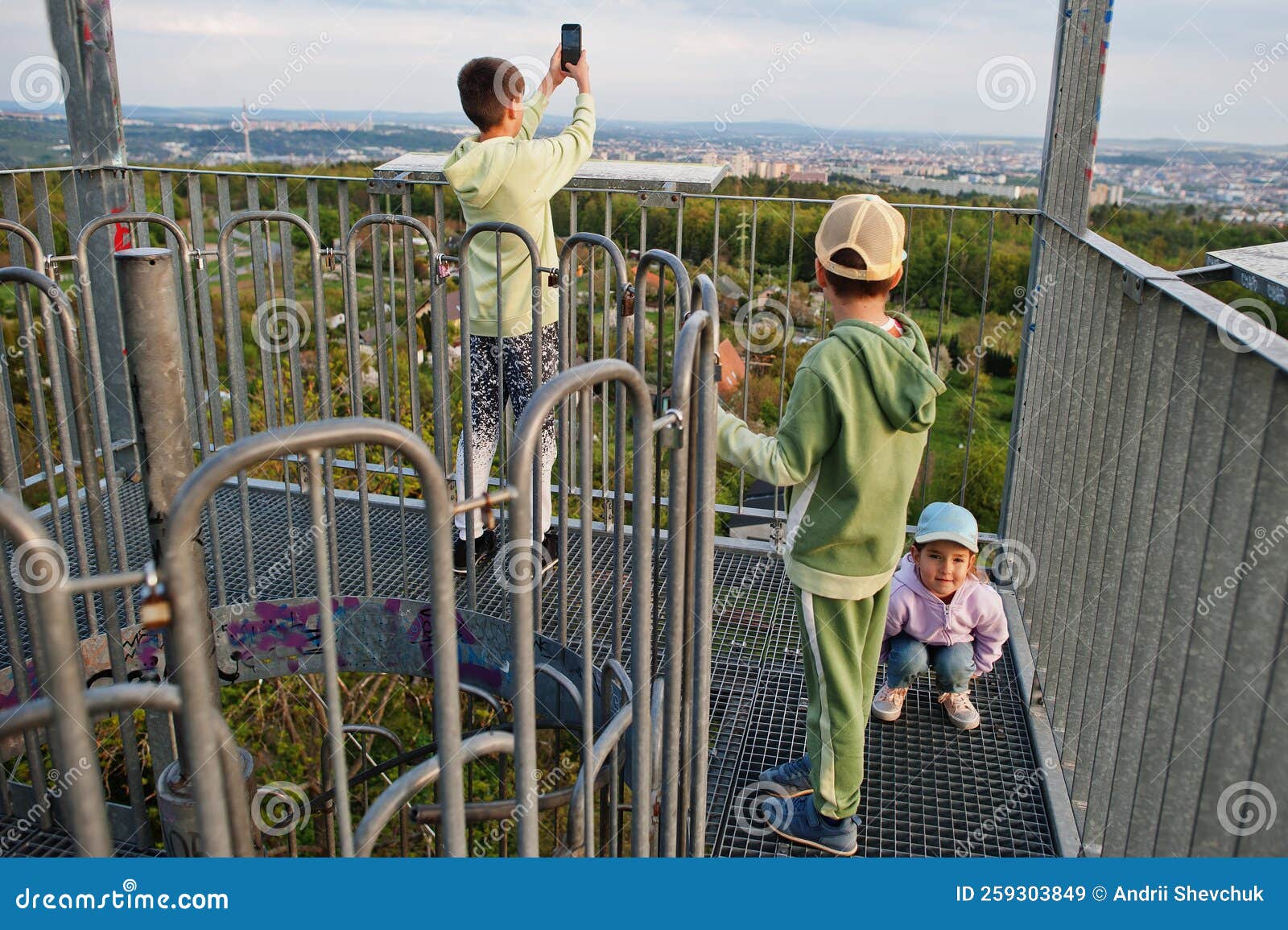 Kids at Viewing Tower. Watchtower during Sunset Stock Image - Image of ...