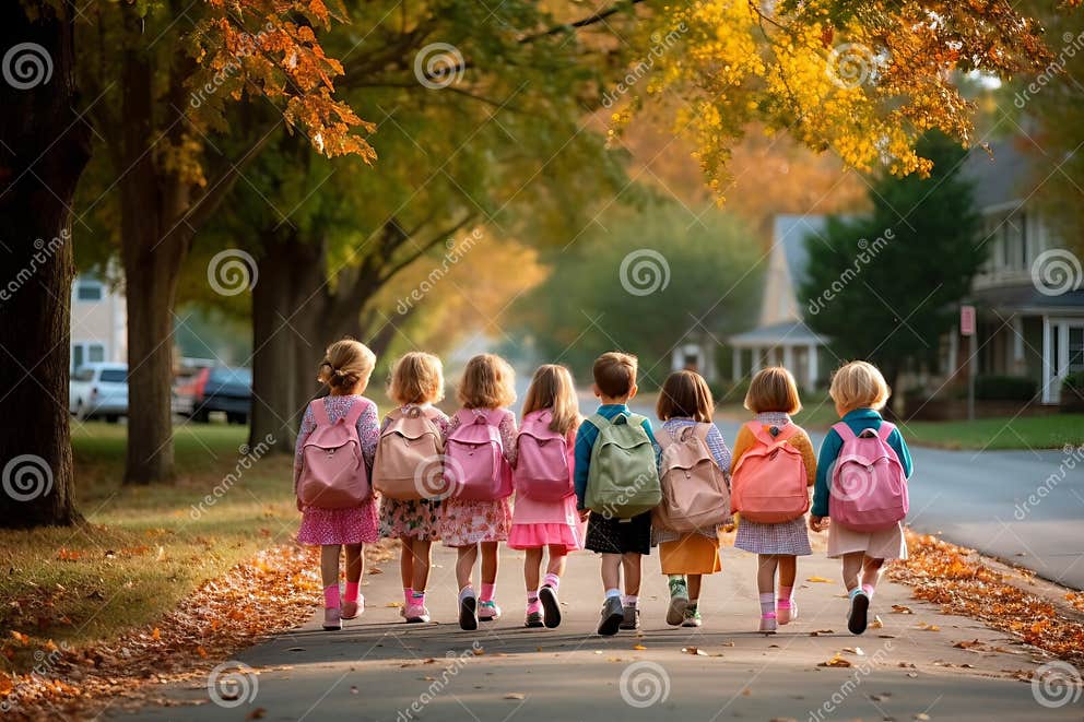 Kids Walking Back from School Stock Illustration - Illustration of ...