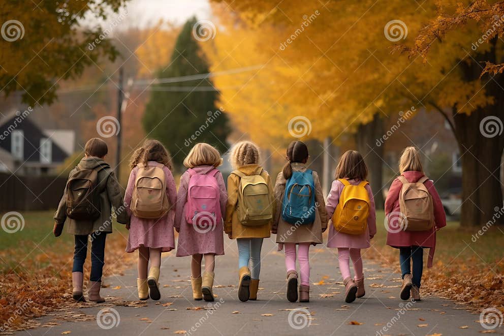 Kids Walking Back from School Stock Illustration - Illustration of road ...