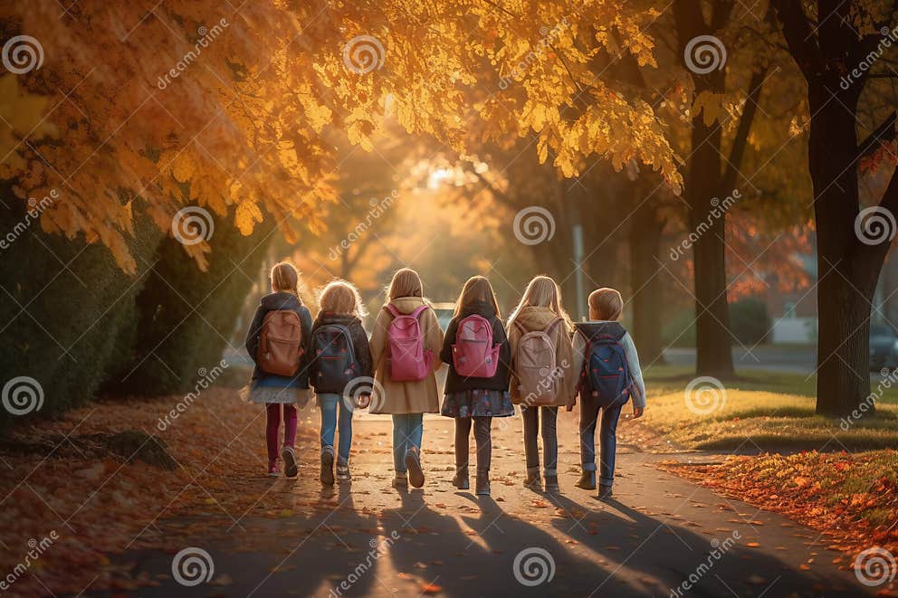 Kids Walking Back from School Stock Illustration - Illustration of ...