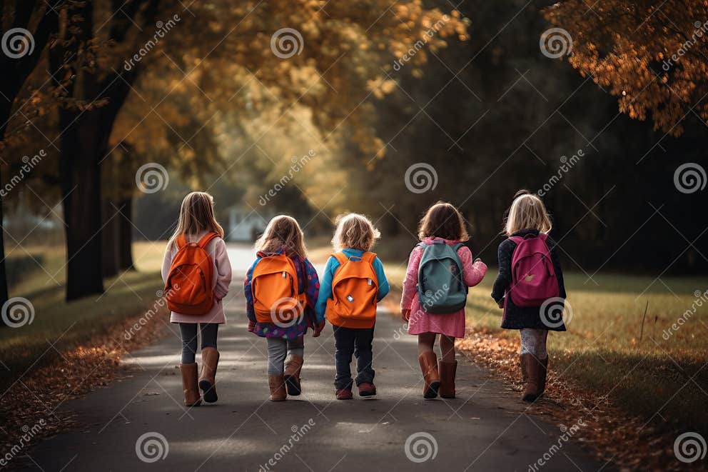 Kids Walking Back from School Stock Illustration - Illustration of ...