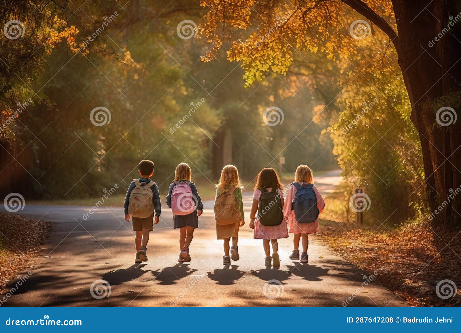 Kids Walking Back from School Stock Illustration - Illustration of back ...