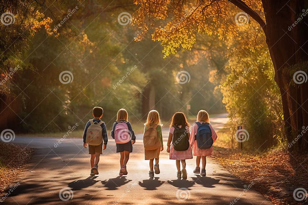 Kids Walking Back from School Stock Illustration - Illustration of back ...