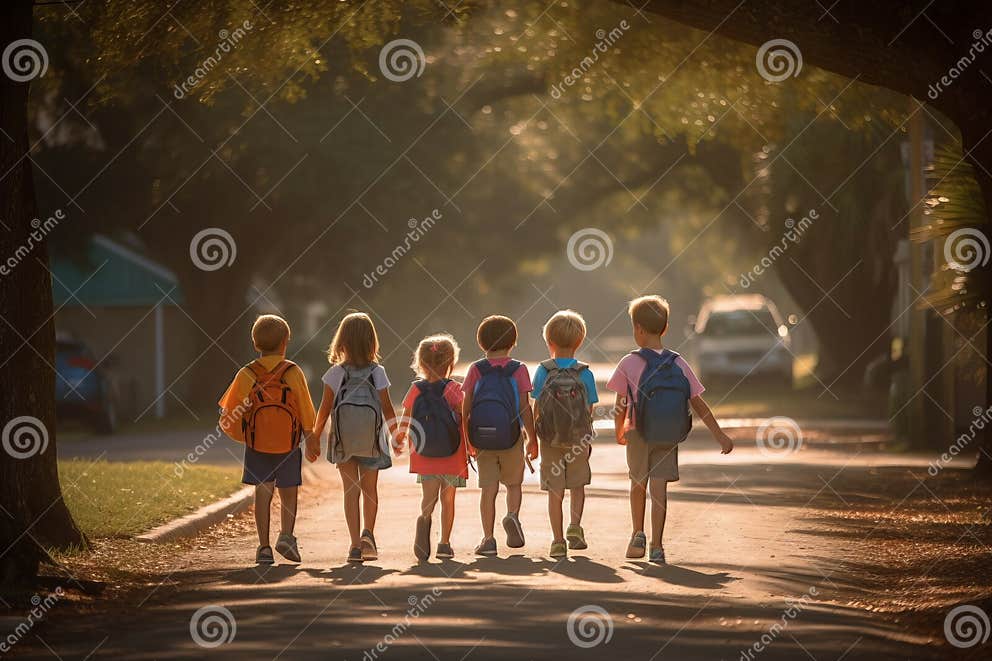Kids Walking Back from School Stock Illustration - Illustration of ...