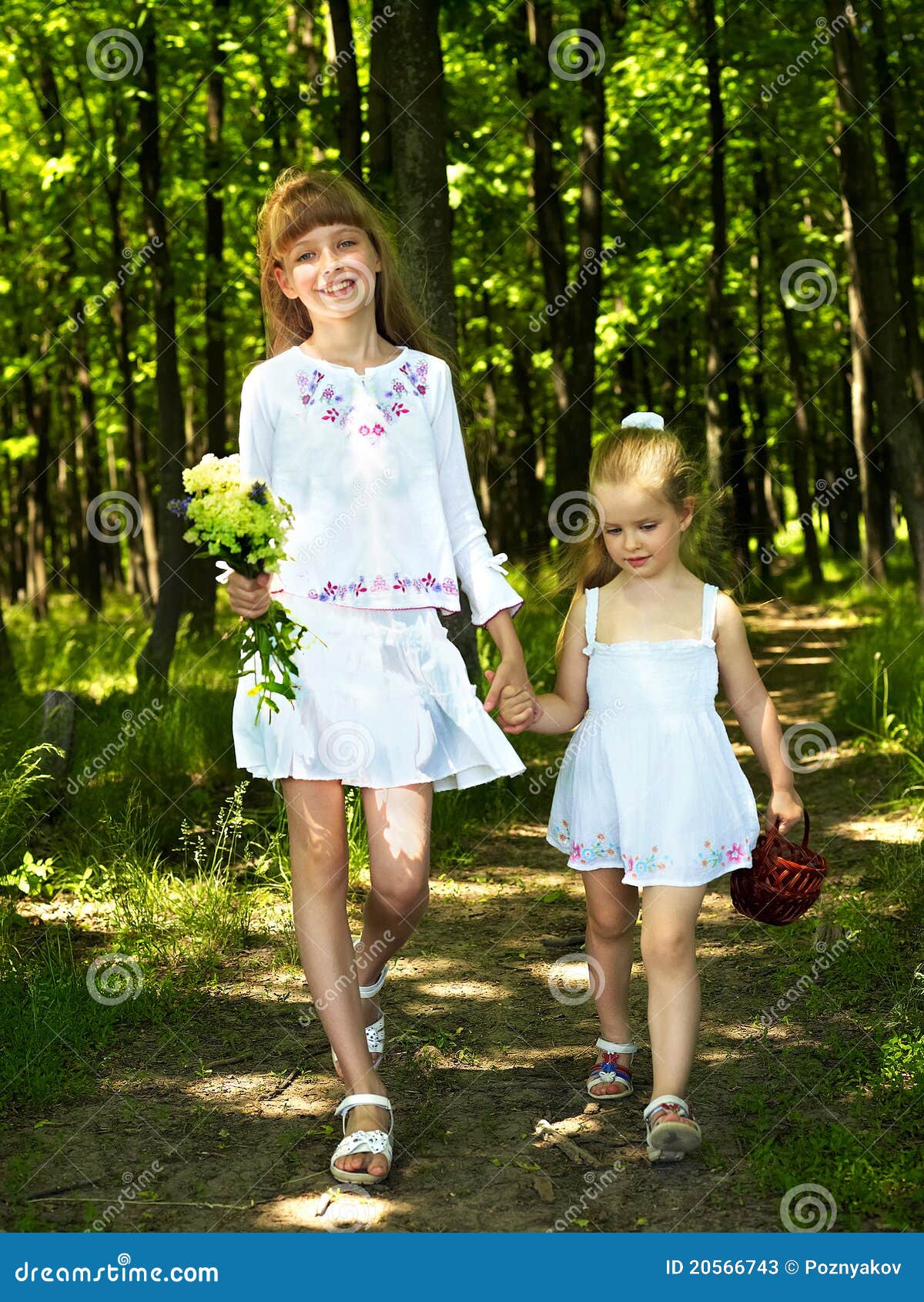 Kids Walking in Park Outdoor. Stock Image - Image of long, beauty: 20566743