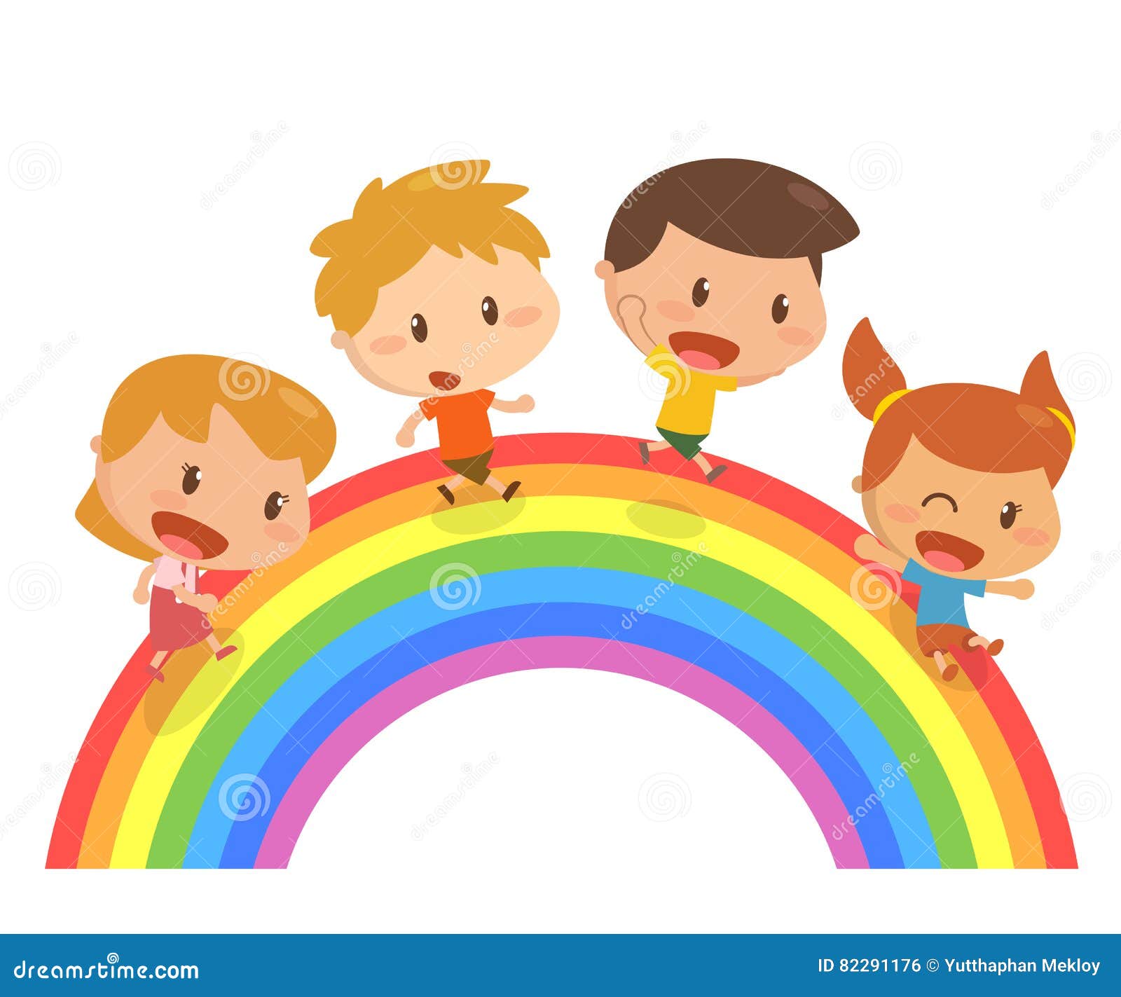 Kids are Walking on the Rainbow. Stock Illustration - Illustration of ...