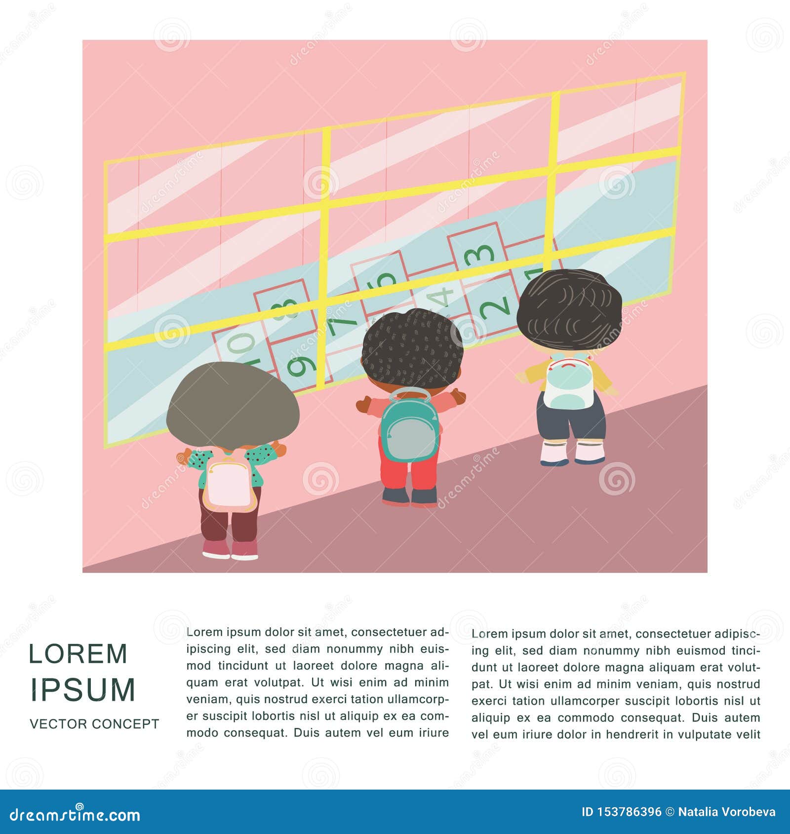 Kids Walking School Hallway. Space for Text Stock Illustration ...