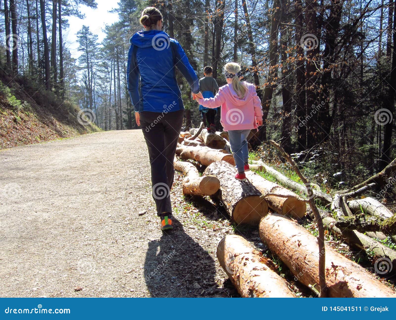 Kids Walking on Tree Trunks Stock Image - Image of movement, balance ...