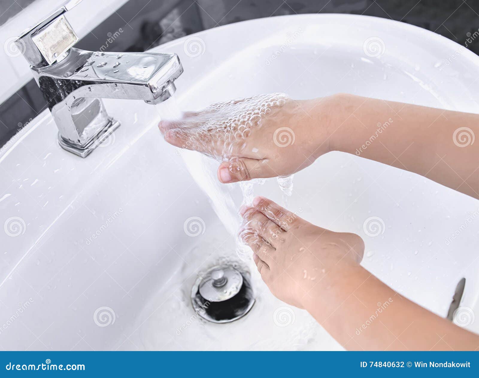 Kids Washing Hand on White Basin Stock Photo - Image of hand, disease ...